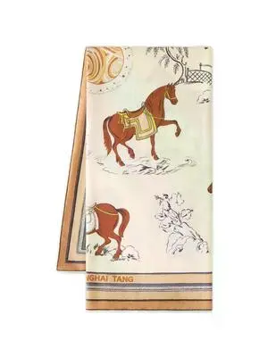 Shanghai Tang Horse Graphic Scarf Neutrals
