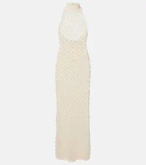 David Koma Crochet Embellished Turtleneck Gown