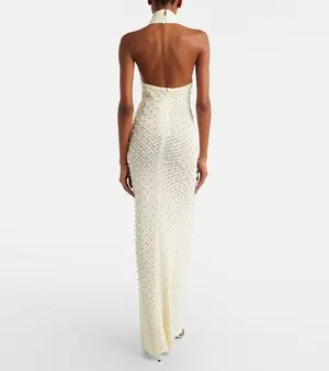 David Koma Crochet Embellished Turtleneck Gown