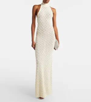 David Koma Crochet Embellished Turtleneck Gown