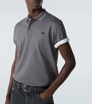 Prada Cotton Pique Polo Shirt - Grey