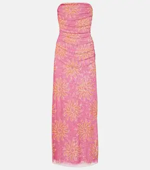 CALA DE LA CRUZ Daphne Printed Mesh Midi Dress - Multicoloured