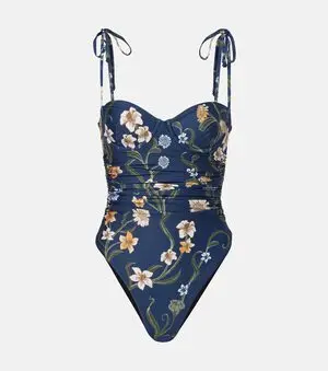 Agua Bendita Floral Print One Piece Swimsuit - Blue