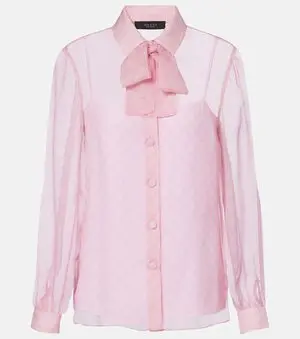 Gucci Printed Chiffon Tie-neck Shirt - Pink
