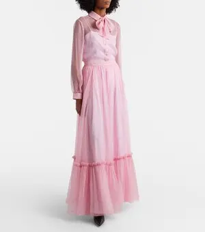 Gucci Printed Chiffon Tie-neck Shirt