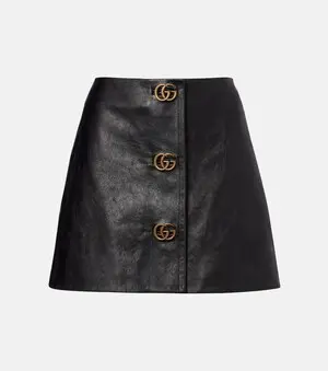 Gucci Double G Leather Mini Skirt - Black