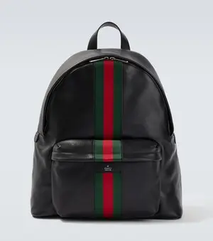 Gucci Web Stripe Leather Backpack - Black