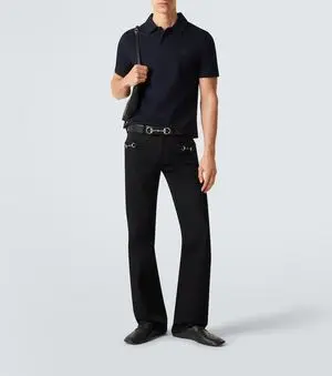 Gucci Logo Cotton Pique Polo Shirt - Blue