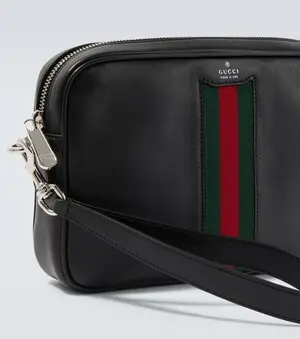 Gucci Web Trademark Small Leather Crossbody Bag