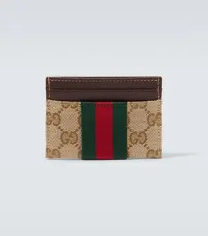 Gucci Gg Canvas Web Stripe Card Holder - Beige