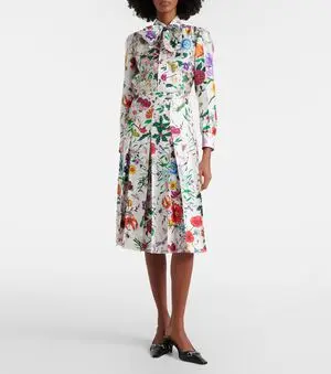 Gucci Floral Pleated Silk Twill Mid-length Skirt