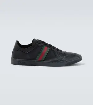 Gucci Stretch Web Stripe Leather Sneakers