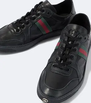 Gucci Stretch Web Stripe Leather Sneakers