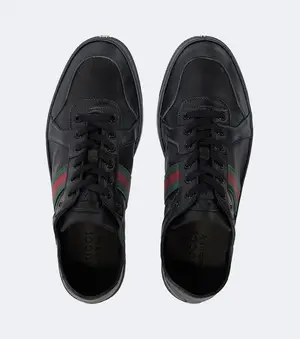 Gucci Stretch Web Stripe Leather Sneakers