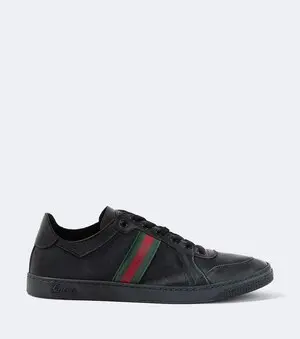 Gucci Stretch Web Stripe Leather Sneakers
