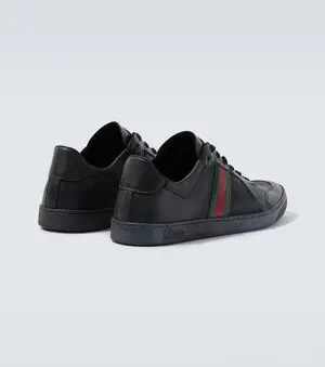 Gucci Stretch Web Stripe Leather Sneakers