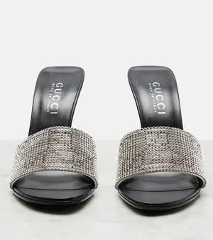 Gucci Embellished Satin Mules