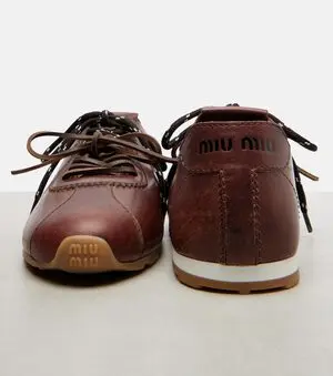 Miu Miu Plume Leather Sneakers - Brown
