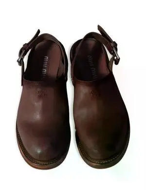 Miu Miu Buckled Leather Mules - Brown