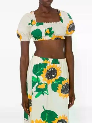 Moschino Puff-sleeve Floral-print Top - Neutrals