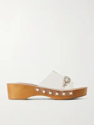 Simone Rocha Embellished Pu Clogs With Wooden Wedge - Neutrals