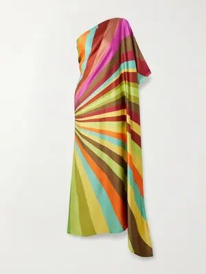 DIMA AYAD One-shoulder Draped Printed Satin Gown