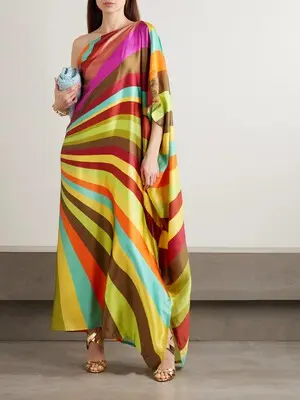 DIMA AYAD One-shoulder Draped Printed Satin Gown