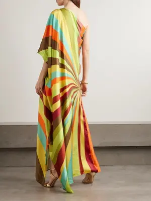 DIMA AYAD One-shoulder Draped Printed Satin Gown