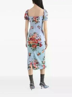 Dolce & Gabbana Floral Print Puff Sleeve Midi Dress - Blue