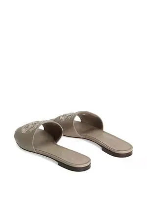 Dolce & Gabbana Embellished Suede And Dauphine Calfskin Flat Slippers - Brown