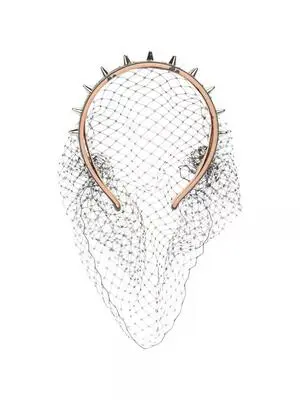 Red Valentino Spiked Floral Veil Headband - Neutrals