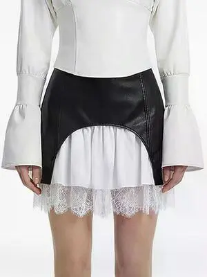 HAMZA Swan Layered Skirt With Lace Trim - Black