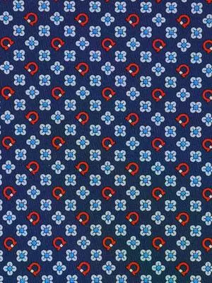 FERRAGAMO Gancini Flower Print Silk Neck Tie - Blue