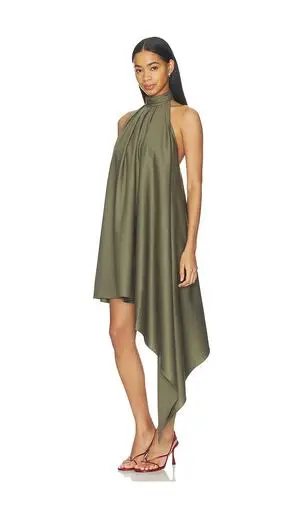 Ronny Kobo Asymmetrical Hem Halter Dress - Olive