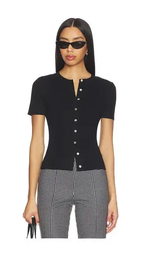Rails Bonnie Ribbed Knit Top With Button Closure - Black