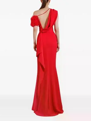 GEMY MAALOUF One Shoulder Draped Gown With Ruffle Detail