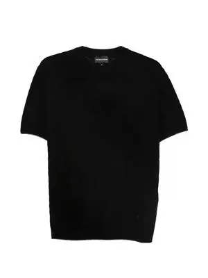 Emporio Armani Patterned Round Neck Short Sleeve T-shirt - Black