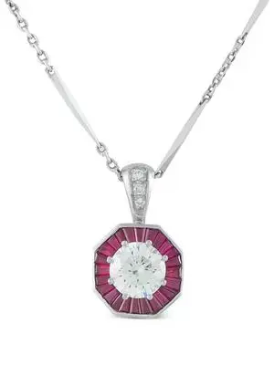 LB EXCLUSIVE Platinum Diamond And Ruby Pendant Necklace - Silver