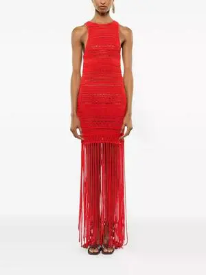 LANEUS Knitted Maxi Dress - Red