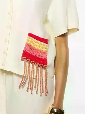 LANEUS Cream Crochet Pocket Fringed Shirt