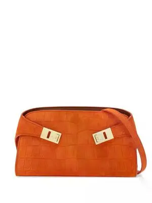 FERRAGAMO Hug Mini Croc Effect Suede Crossbody Bag