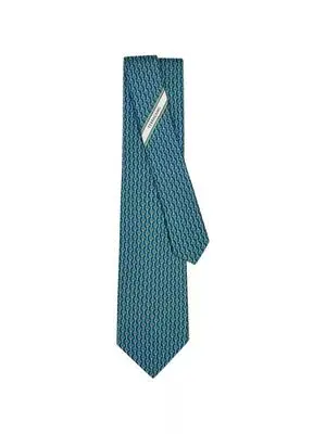 FERRAGAMO Silk Tennis Print Neck Tie - Blue
