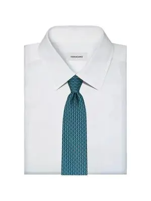 FERRAGAMO Silk Tennis Print Neck Tie - Blue