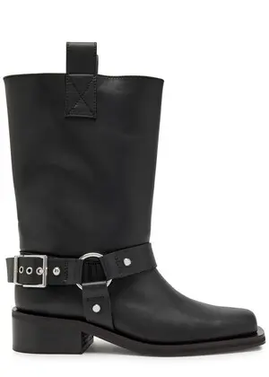 GANNI Faux Leather Mid-calf Biker Boots - Black
