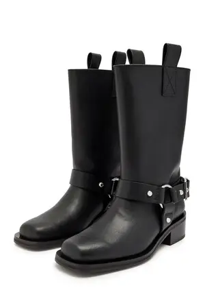 GANNI Faux Leather Mid-calf Biker Boots - Black