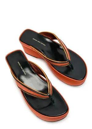 Dries Van Noten Satin Thong Wedge Sandals - Orange