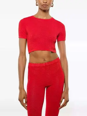 LANEUS Knit Cropped T-shirt - Red