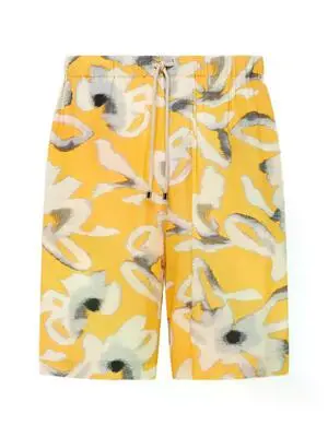 LANEUS Floral Print Drawstring Shorts - Yellow