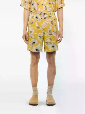 LANEUS Drawstring-fastening Floral-print Shorts - Yellow