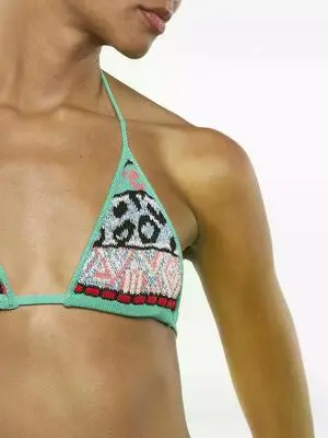 LANEUS Geometric Print Knit Bikini Top